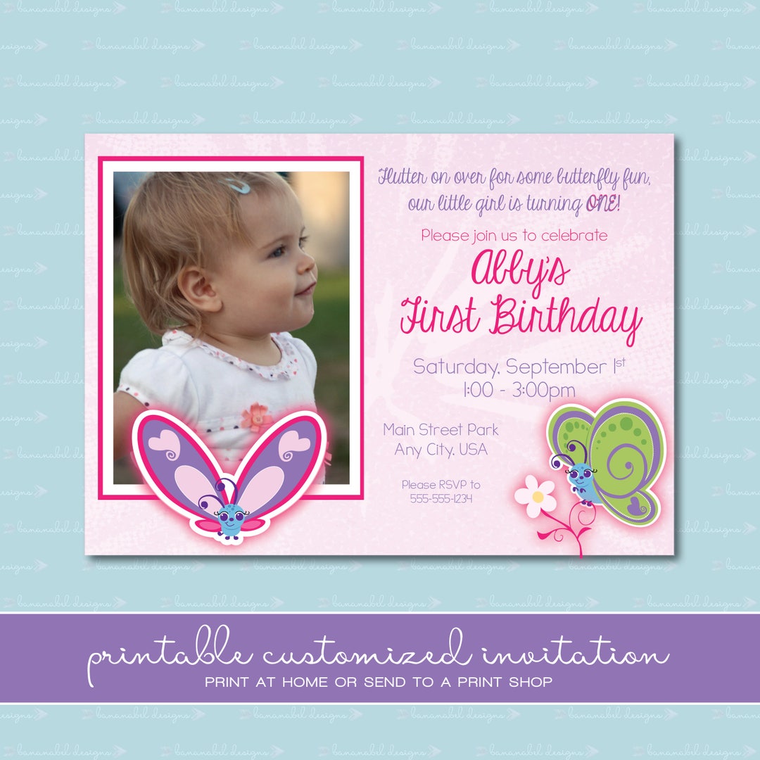 Flutterby Butterfly Birthday Invitation With Photo - Etsy