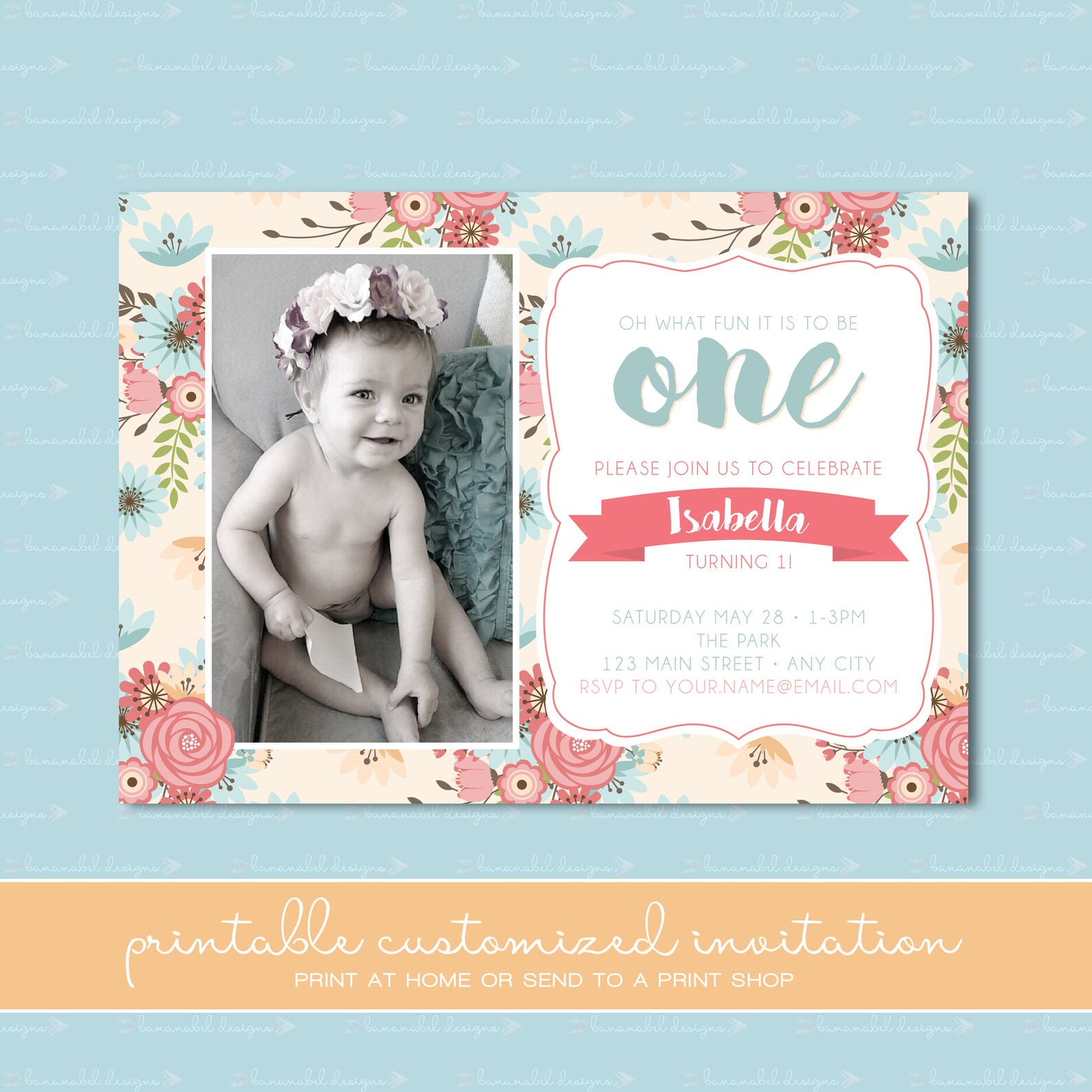 Shabby Chic Birthday Invitation With Photo Vintage Rose - Etsy