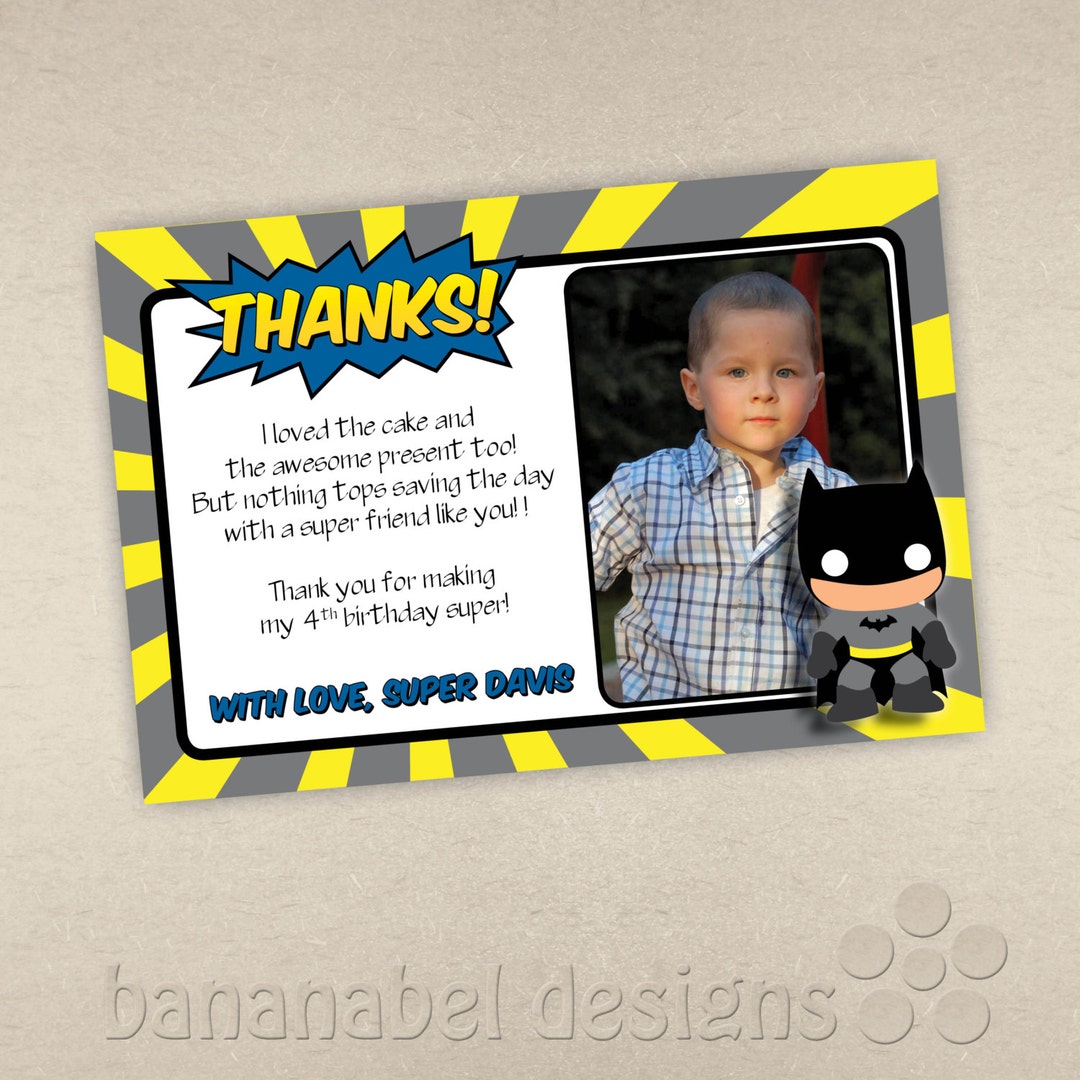 Superhero Thank You Card With Photo - Etsy