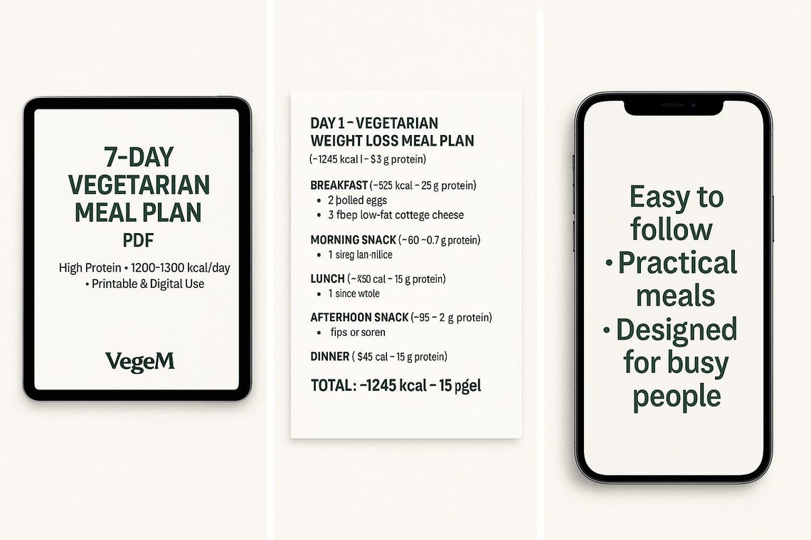 7-day Vegetarian Meal Plan PDF | High Protein | 1200–1300 Kcal/day ...
