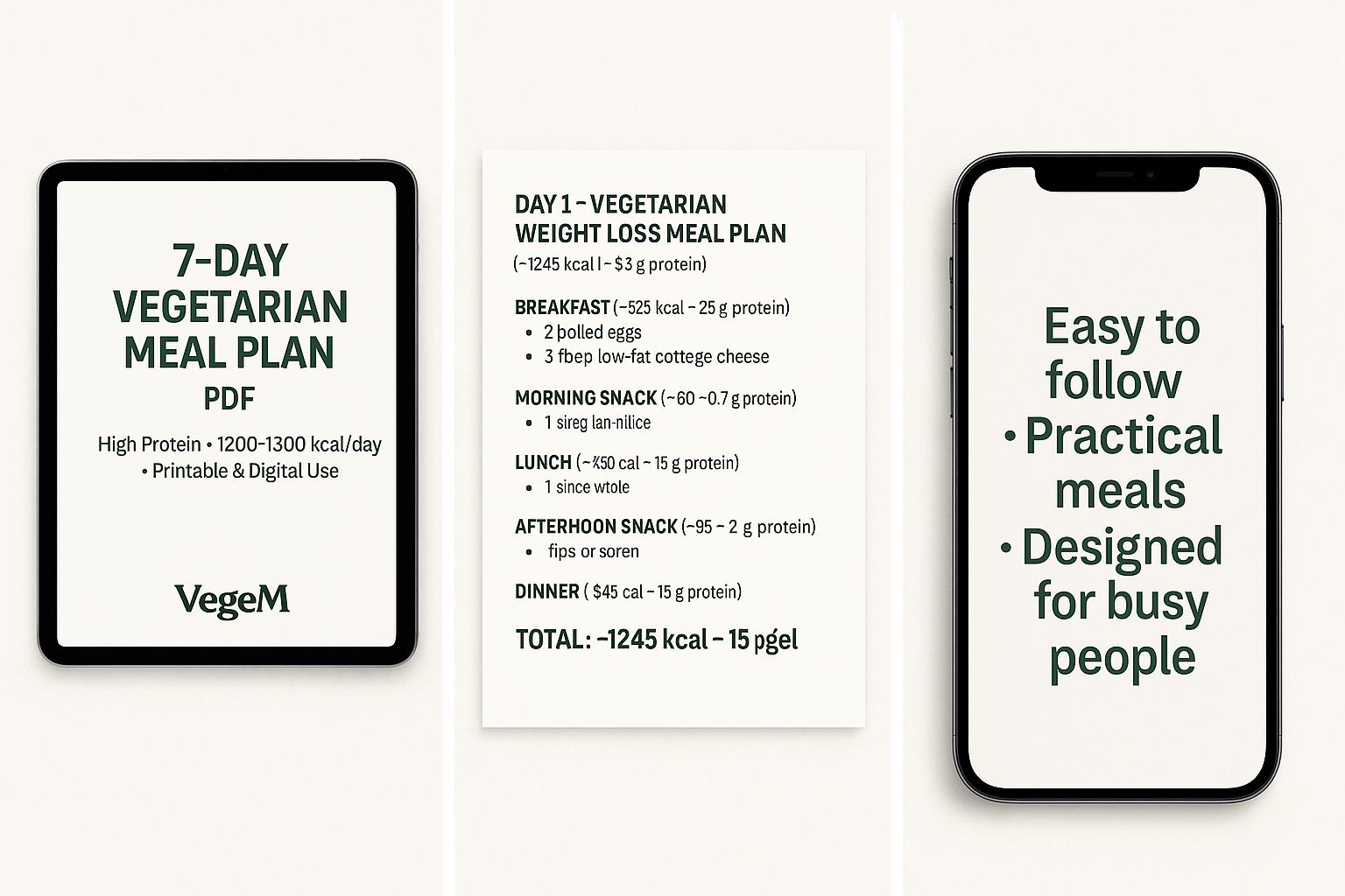 7-day Vegetarian Meal Plan PDF | High Protein | 1200–1300 Kcal/day ...