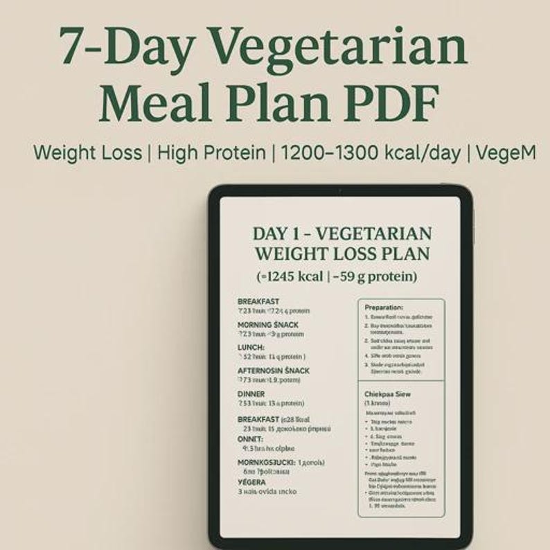 7-day Vegetarian Meal Plan PDF | High Protein | 1200–1300 Kcal/day ...