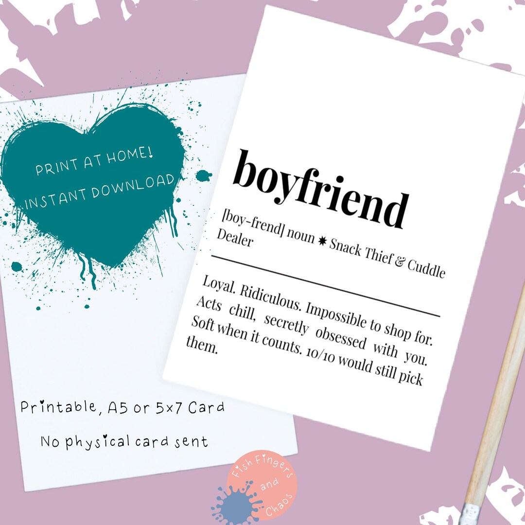 Printable Funny Boyfriend Card · Instant Download A4 Fold to A5 / 5x7 ...