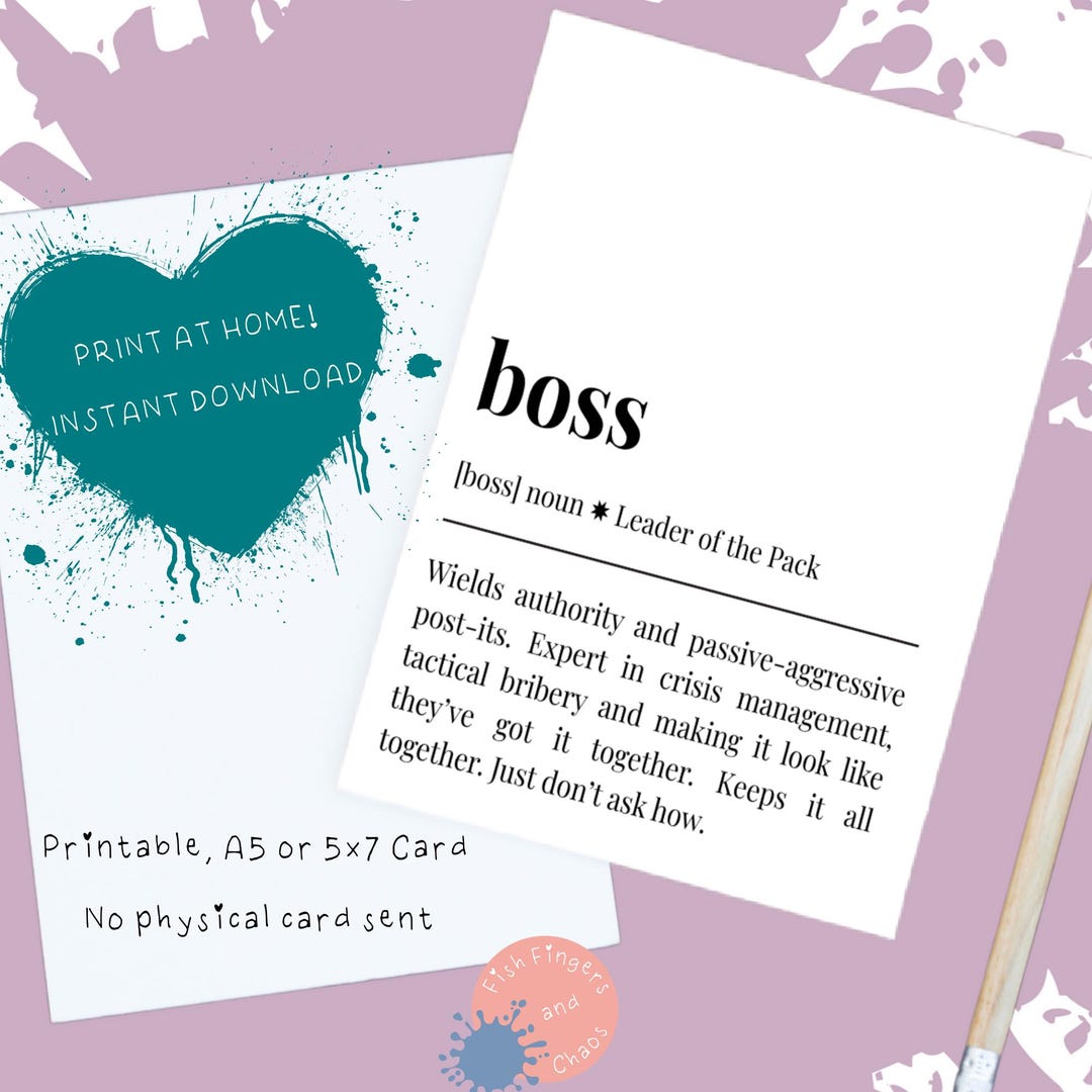 Printable Boss Definition Card · Funny Work Thank You Card · Instant ...