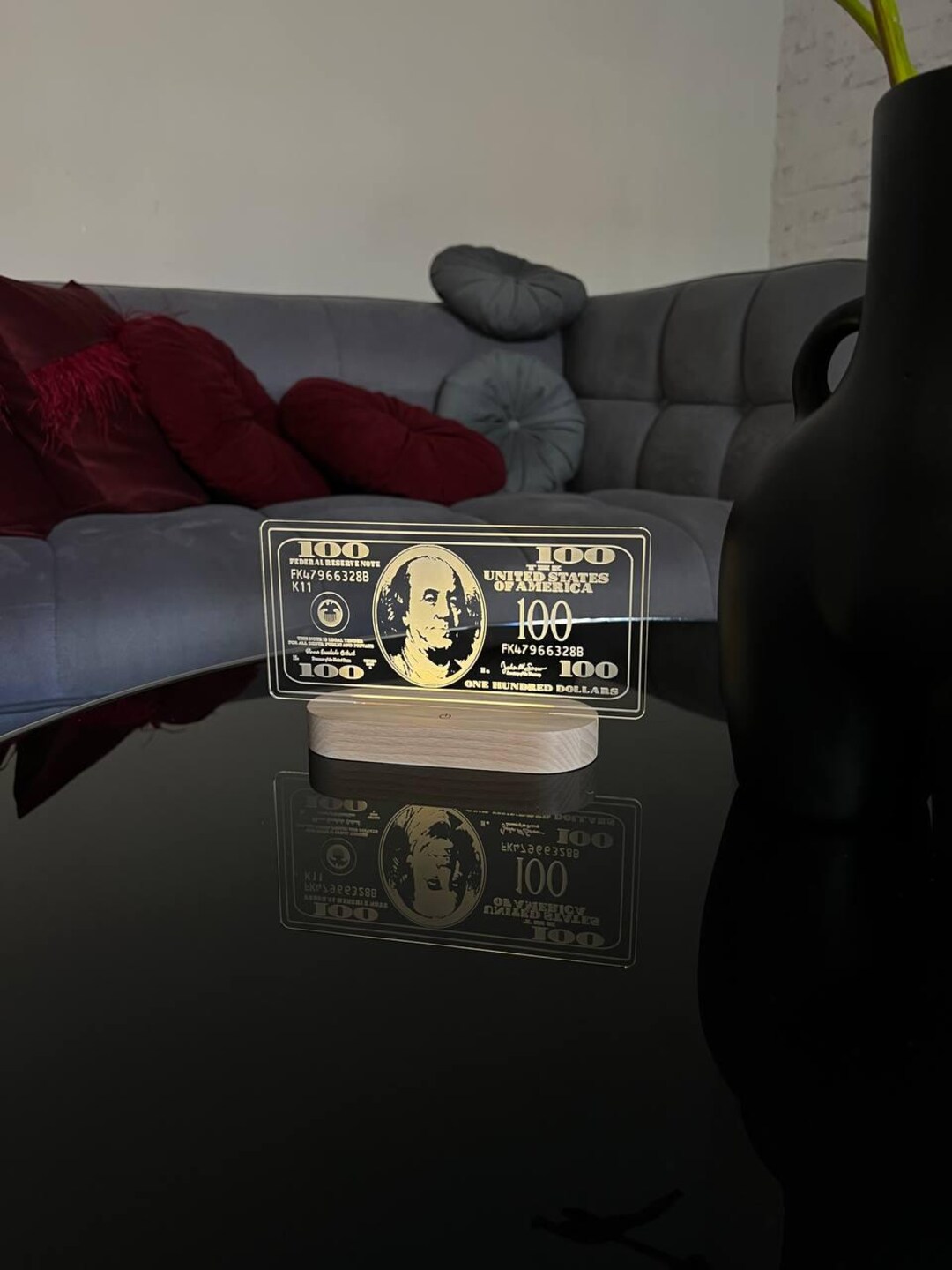 Dollar Bill LED Night Light With Wooden Base, Acrylic Money Lamp ...