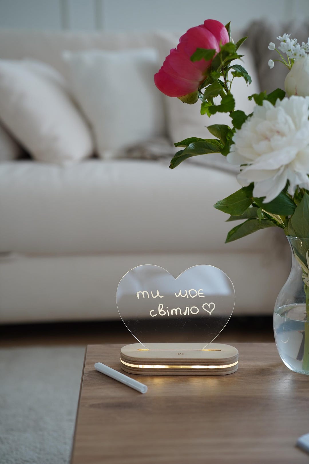 Heart Shape Message Board Night Light, Dry Erase Marker Lamp With LED ...