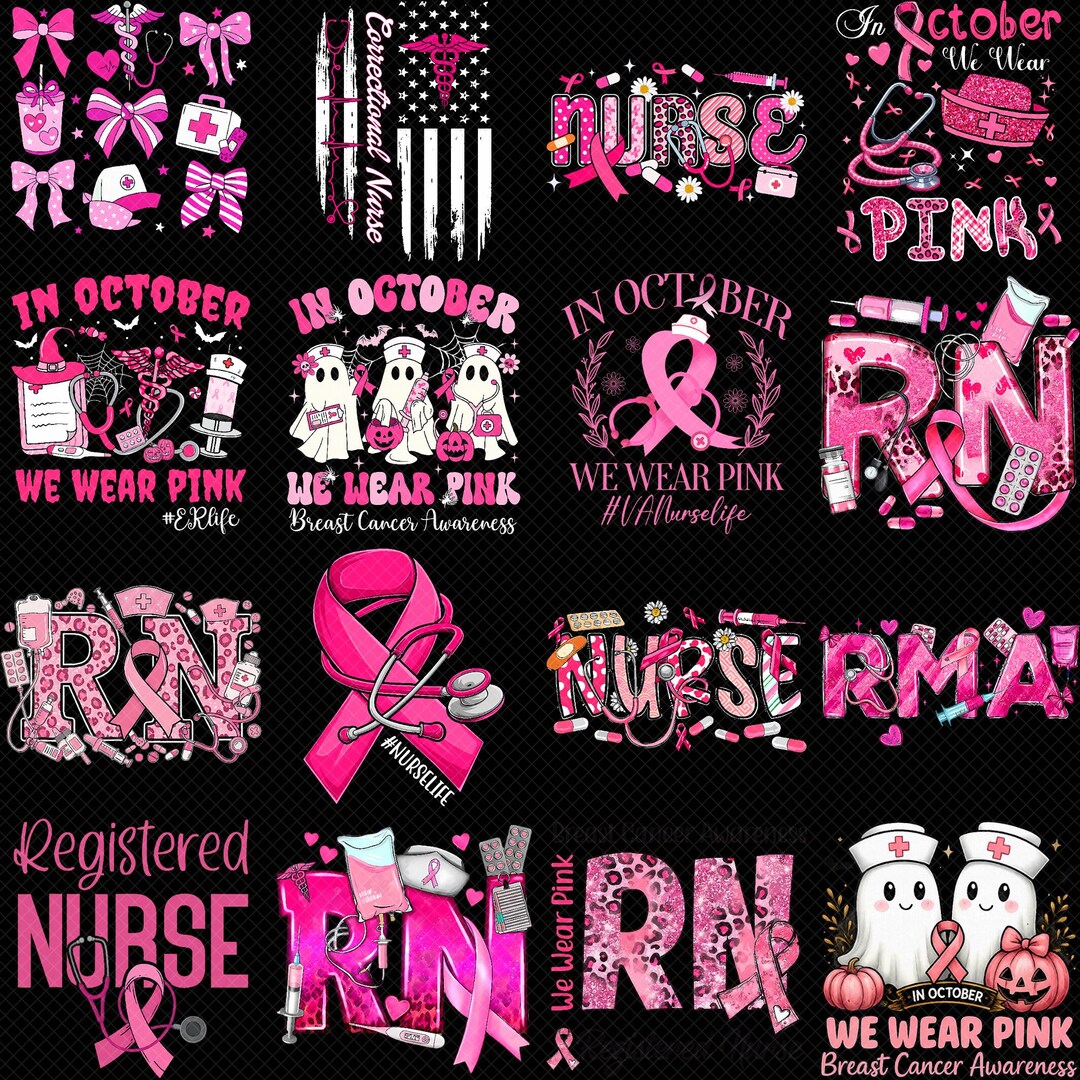 Breast Cancer Awareness RN Clipart Bundle - Pink Ribbon PNG, Nurse Life ...