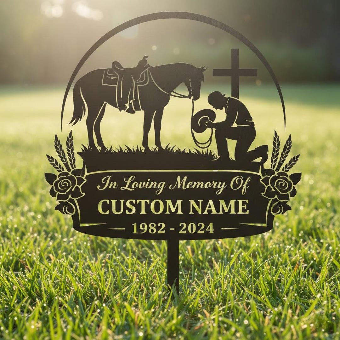 Personalized Horse Memorial Sign, Custom Cowboy Tribute Garden Stake ...