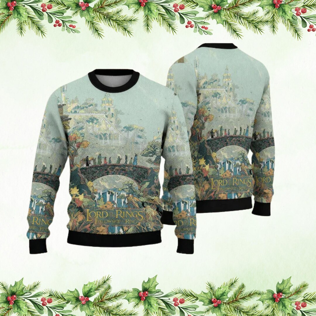 Fantasy Elven City Christmas Sweater, Enchanted Bridge Landscape Knit ...