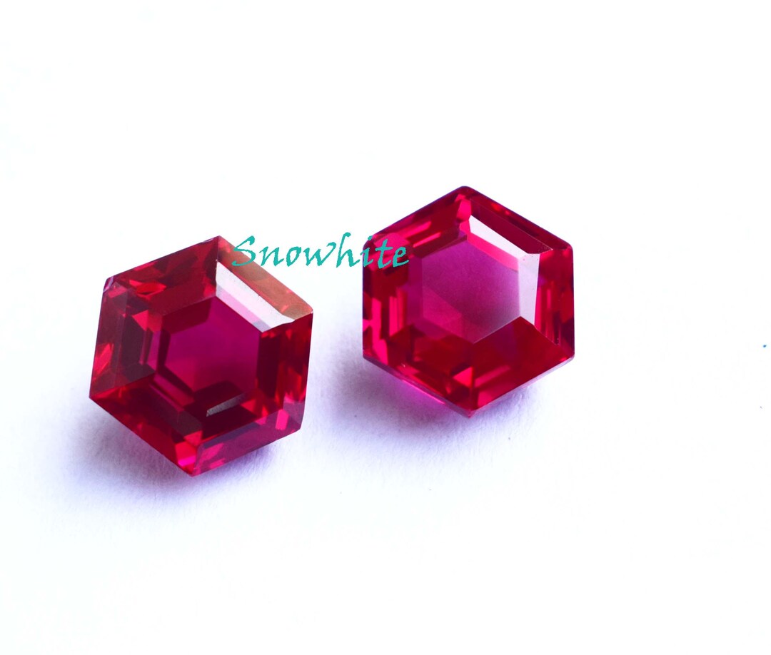 Brilliant Fiery Red Ruby Gem Pair Unique Hexagon Cut Faceted High ...