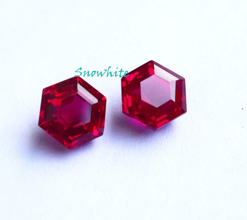 Brilliant Fiery Red Ruby Gem Pair Unique Hexagon Cut Faceted High ...