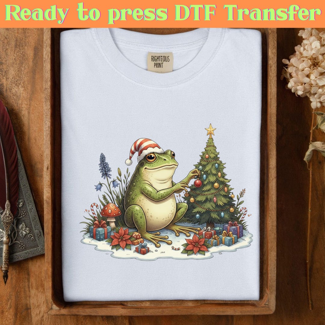 Christmas Frog DTF Transfer | Festive Frog Tree Decorating Print ...