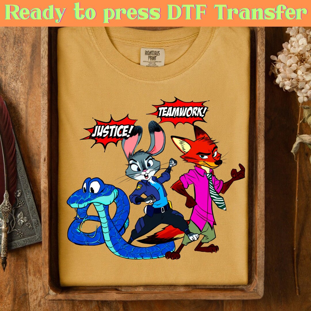 Zootopia Teamwork Justice DTF Transfer | Cartoon Hero Animal Print ...