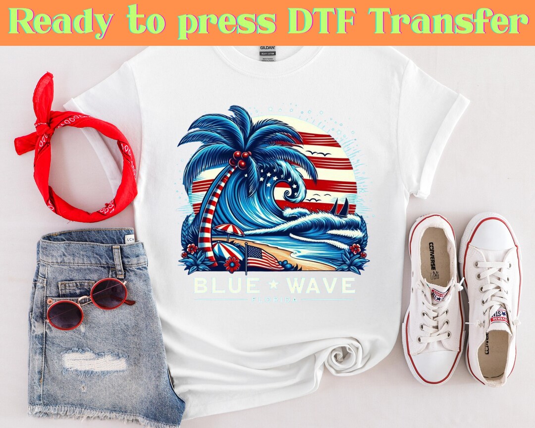 Blue Wave Florida DTF Transfer: Ocean Beach Heat Transfer Design - Etsy