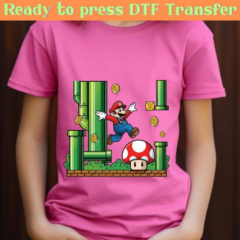 Super Mario DTF Transfer, Nintendo Heat Press Design, Retro Gaming ...