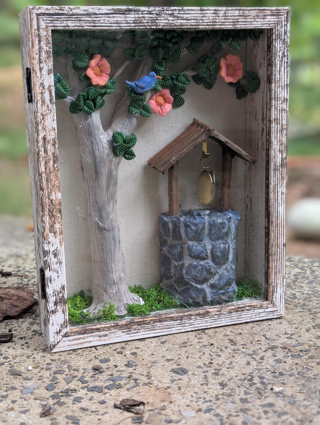Handmade Wishing Well Shadow Box: Rustic Keepsake Display With Bluebird ...