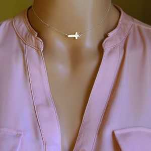 Dainty Cross Necklace, Little Gold Cross, Sideway Cross Necklace, Rose ...