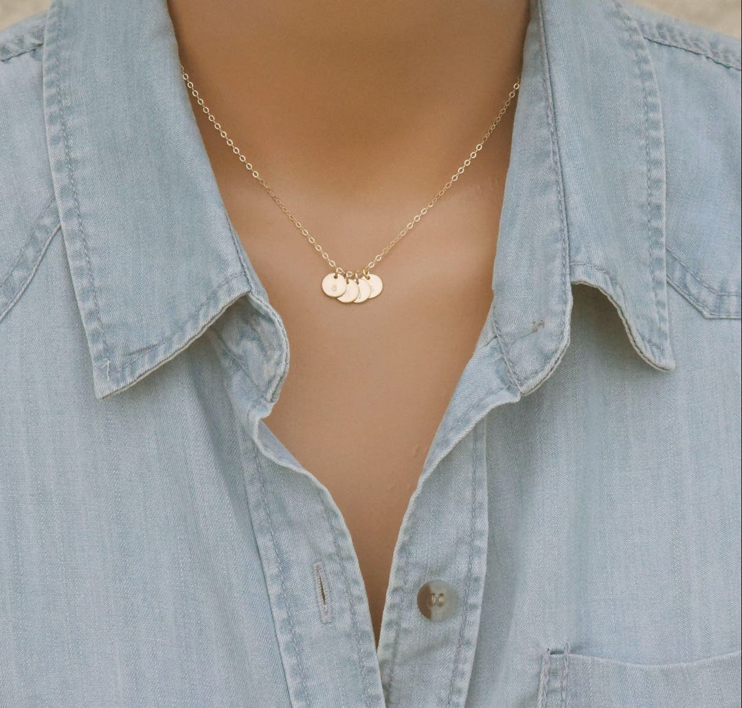 Everyday Minimal Necklace, Dainty Initial Disc Necklace, Simple Gold ...