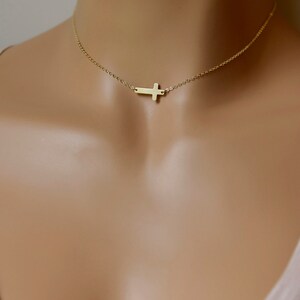 Dainty Cross Necklace, Little Gold Cross, Sideway Cross Necklace, Rose ...