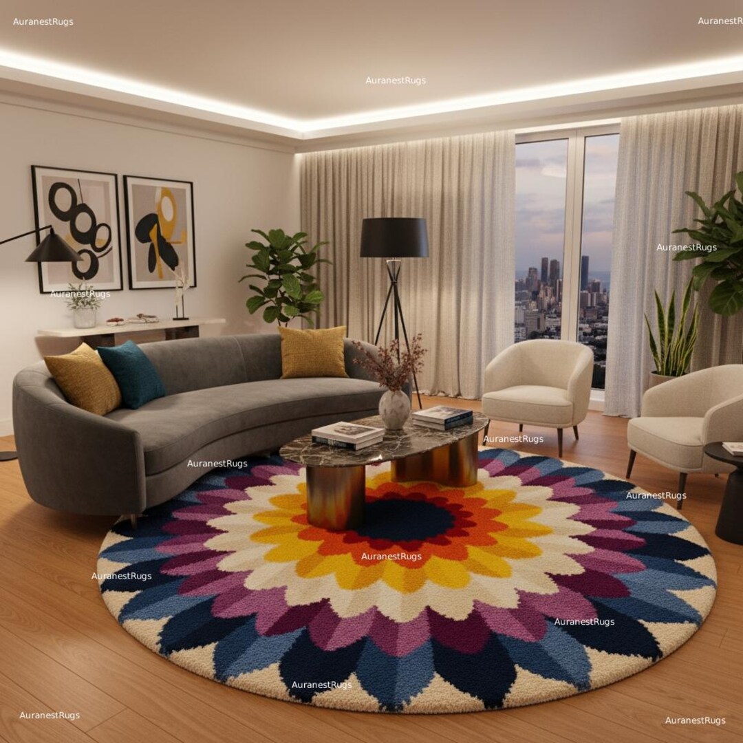 Hand-tufted Mandala Wool Rug: Multicolor Floral, Boho Decor - Etsy