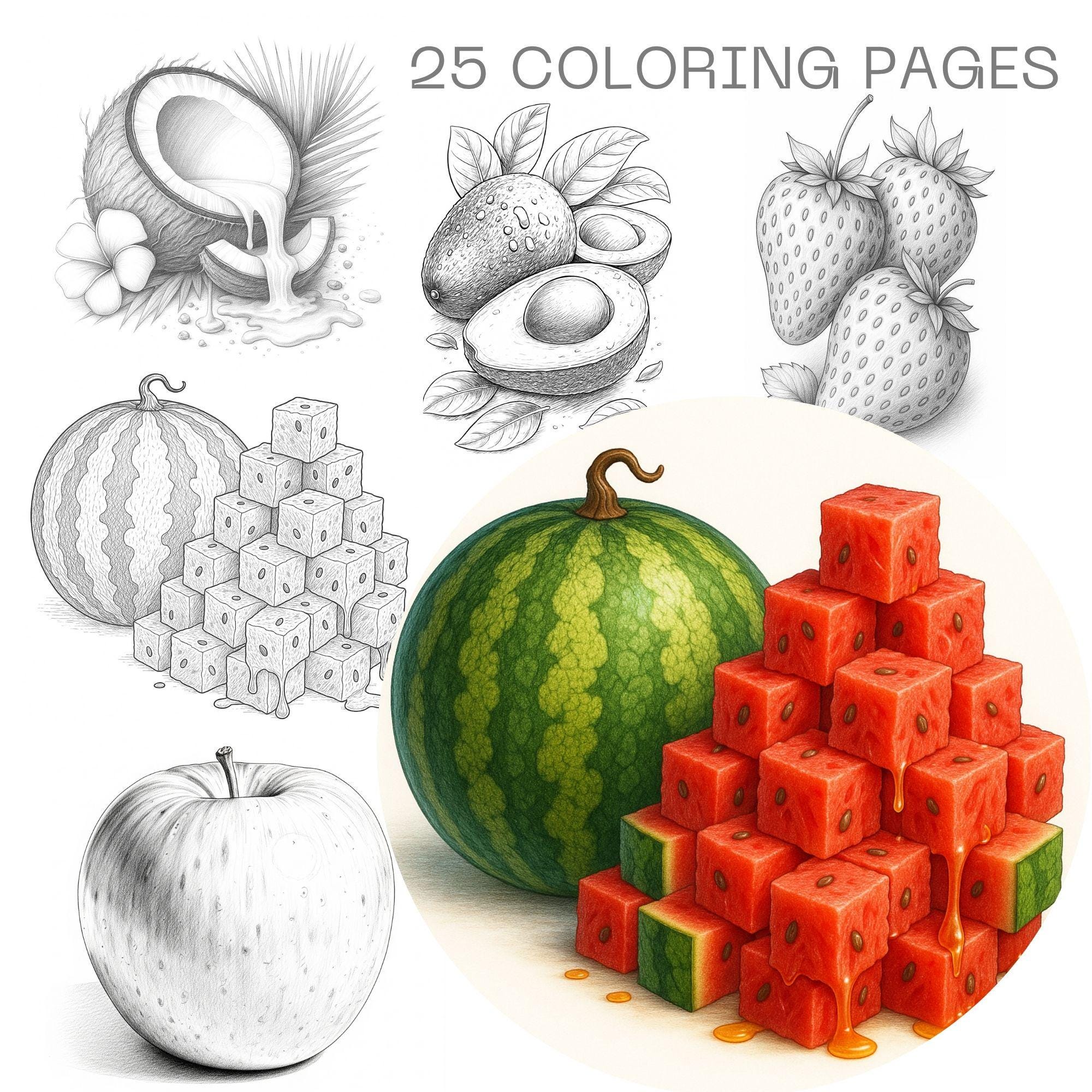 25 Fruit Coloring Pages Bundle – Printable Fruit Outlines for Kids ...
