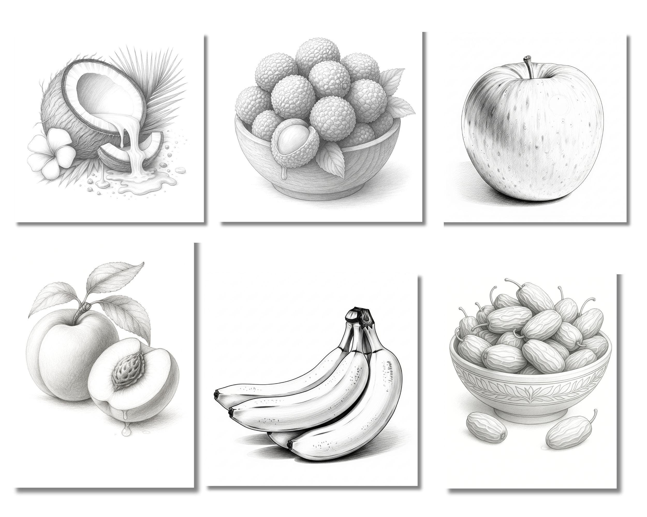 25 Fruit Coloring Pages Bundle – Printable Fruit Outlines for Kids ...