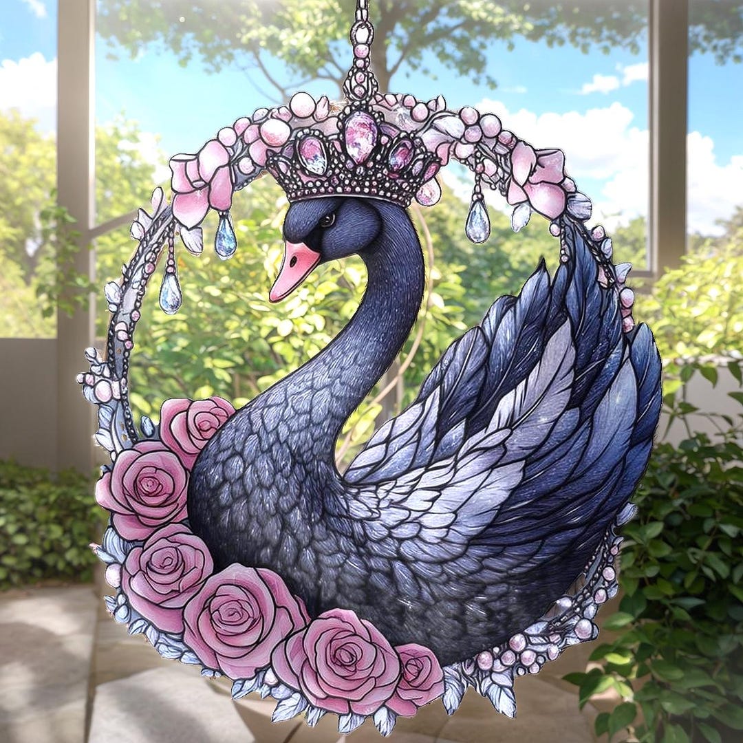 Black Swan ACRYLIC Faux Stained Glass Suncatcher, Elegant Swan Window ...