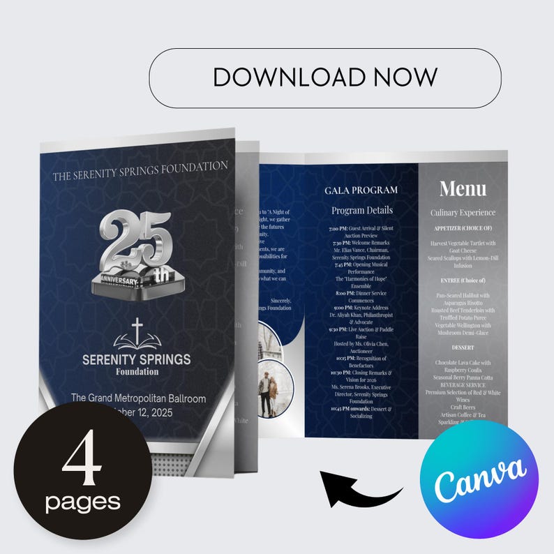 Blue & Gold Anniversary Gala Program Template: Church Banquet (11x17 In ...