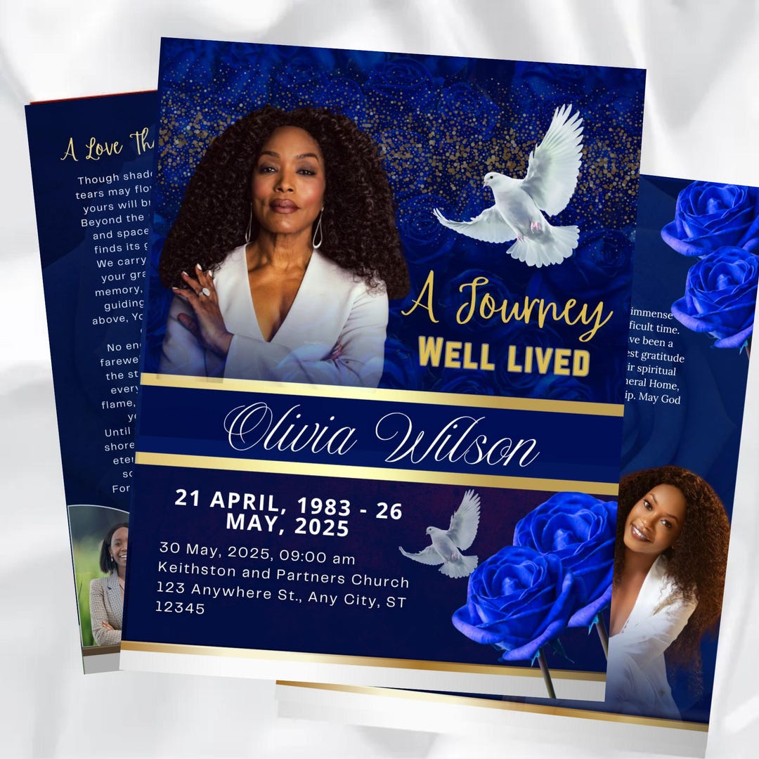 Royal Blue Funeral Program Template: 8-page Memorial Booklet (digital ...