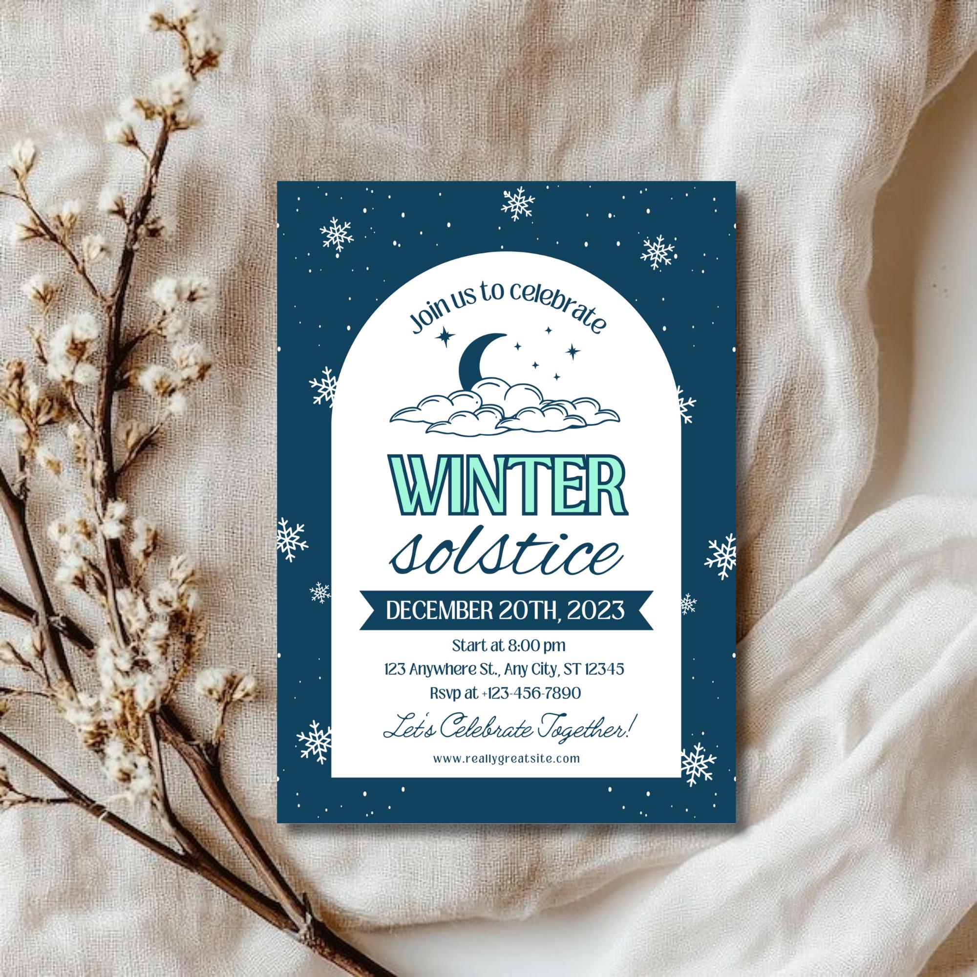 Editable Winter Solstice Invitation, Canva Template, Digital Download ...