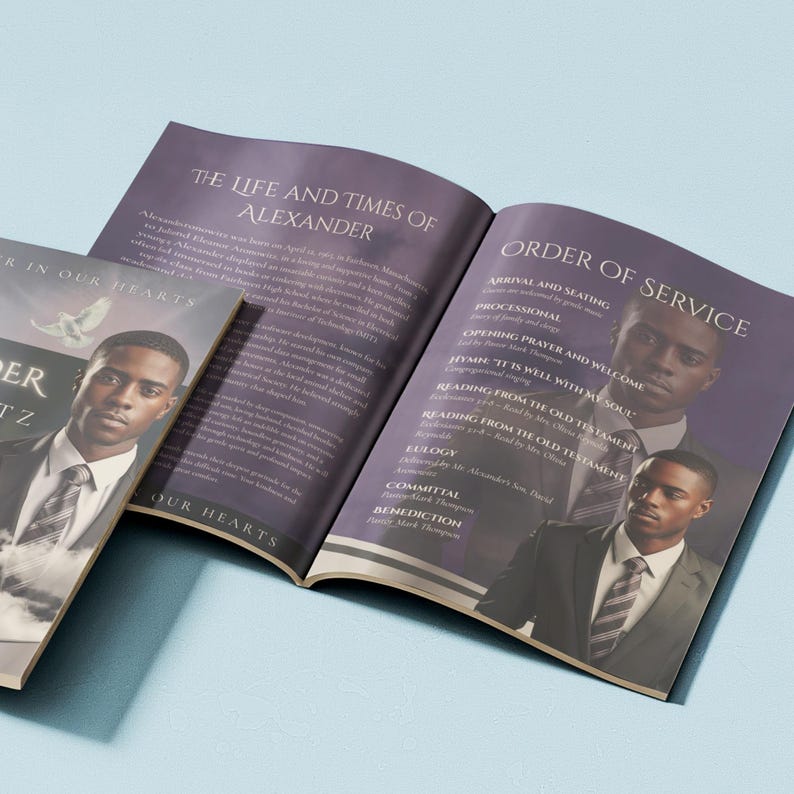 Blue Cloud Funeral Program Template: 8-page Memorial Booklet (digital ...