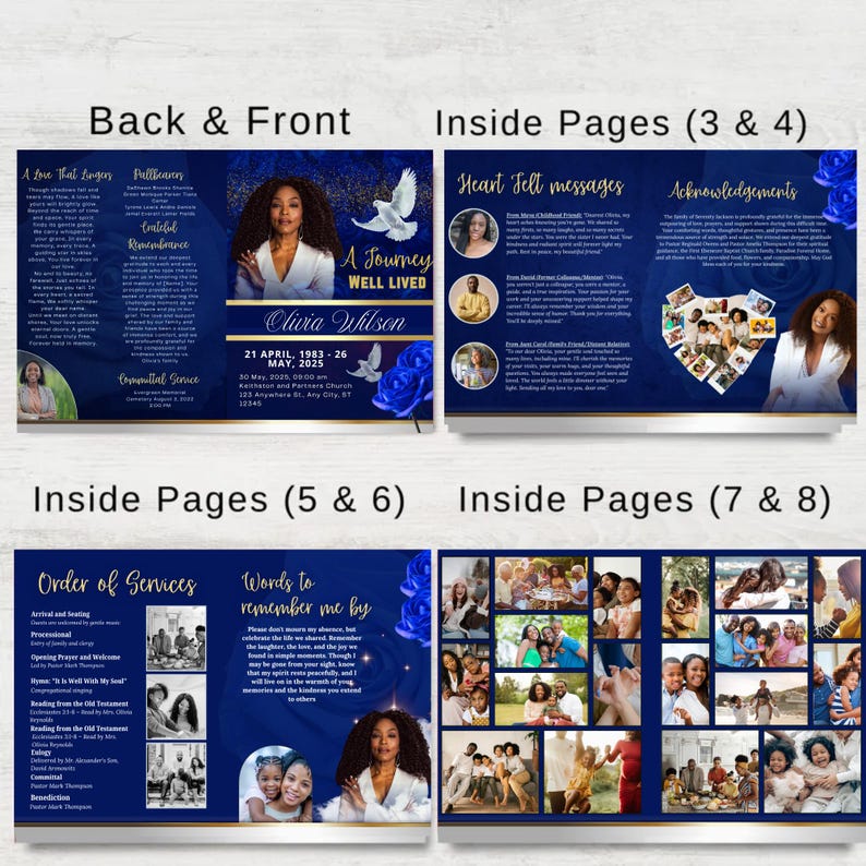 Royal Blue Funeral Program Template: 8-page Memorial Booklet (digital ...