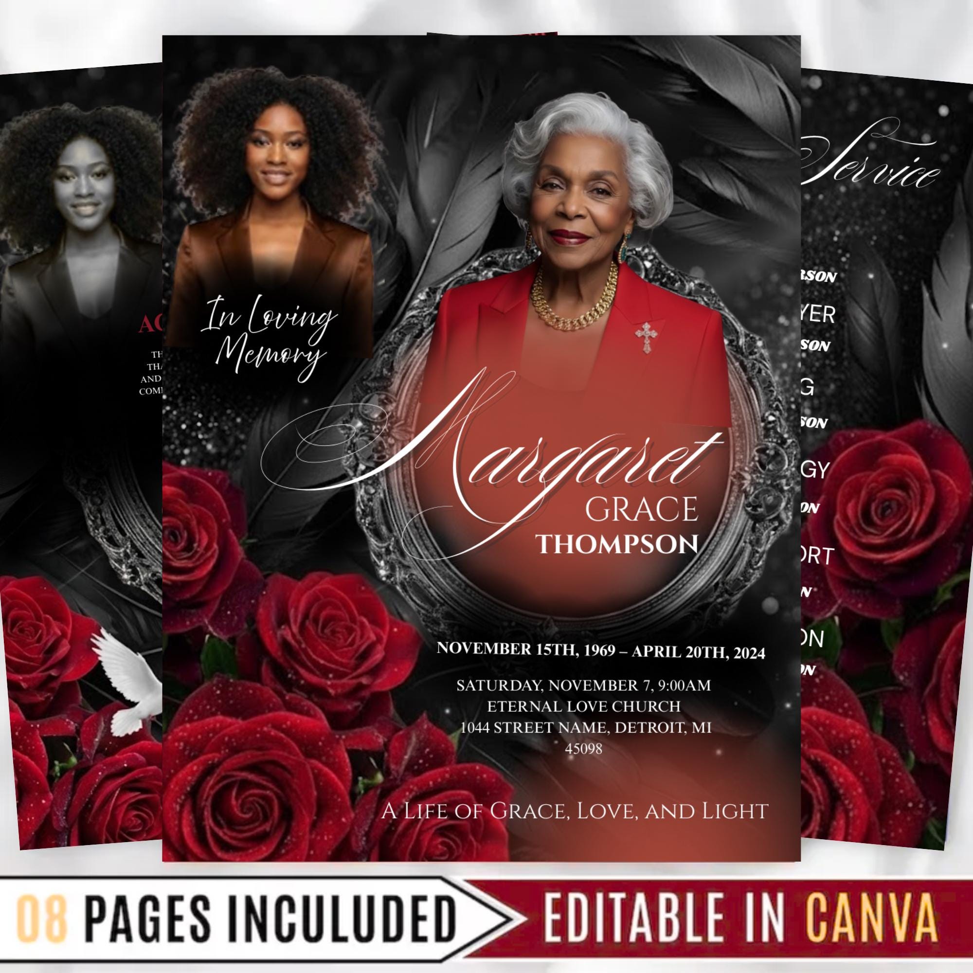 Black Red Funeral Program Template, 8.5x11, 8-page Unique Celebration ...