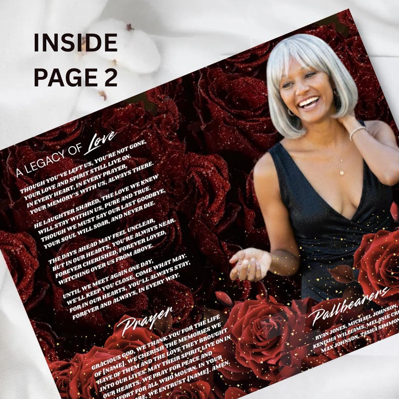 8 Pages Red Funeral Program Template, Customizable Canva Design ...