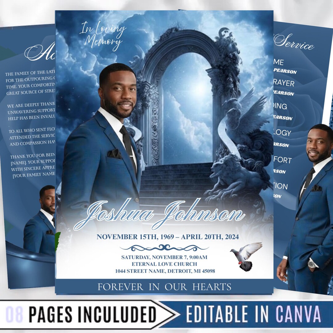 Midnight Blue 08 Pages Funeral Memorial Template for Celebration of ...