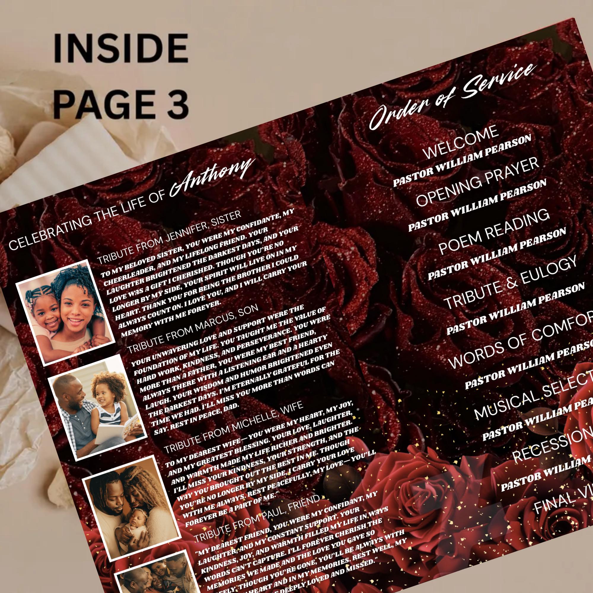 8 Pages Red Funeral Program Template, Customizable Canva Design ...
