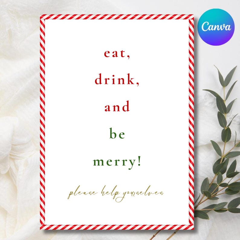 Editable Christmas Food Sign Template, Eat Drink & Be Merry (digital ...