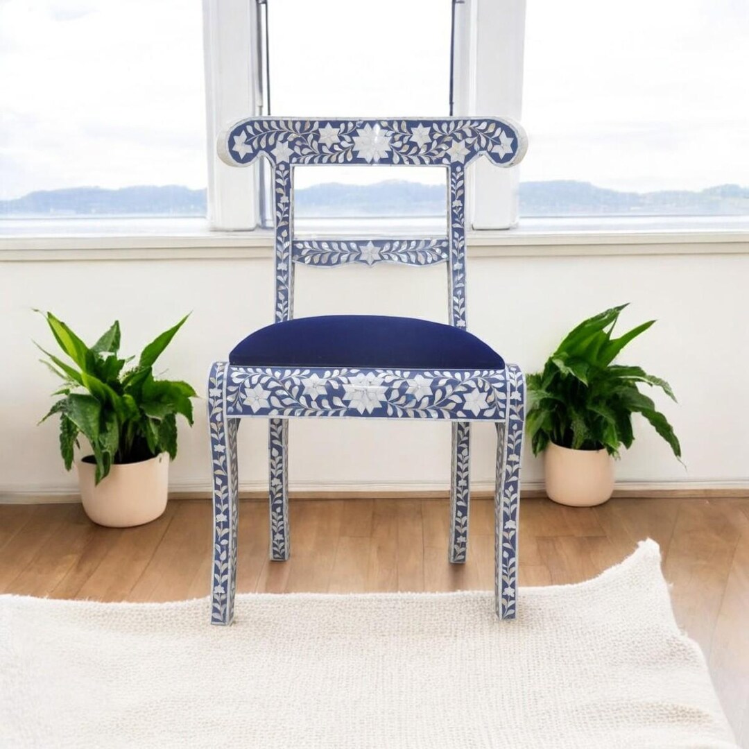 Mother of Pearl Inlay Floral Chair Blue - Etsy