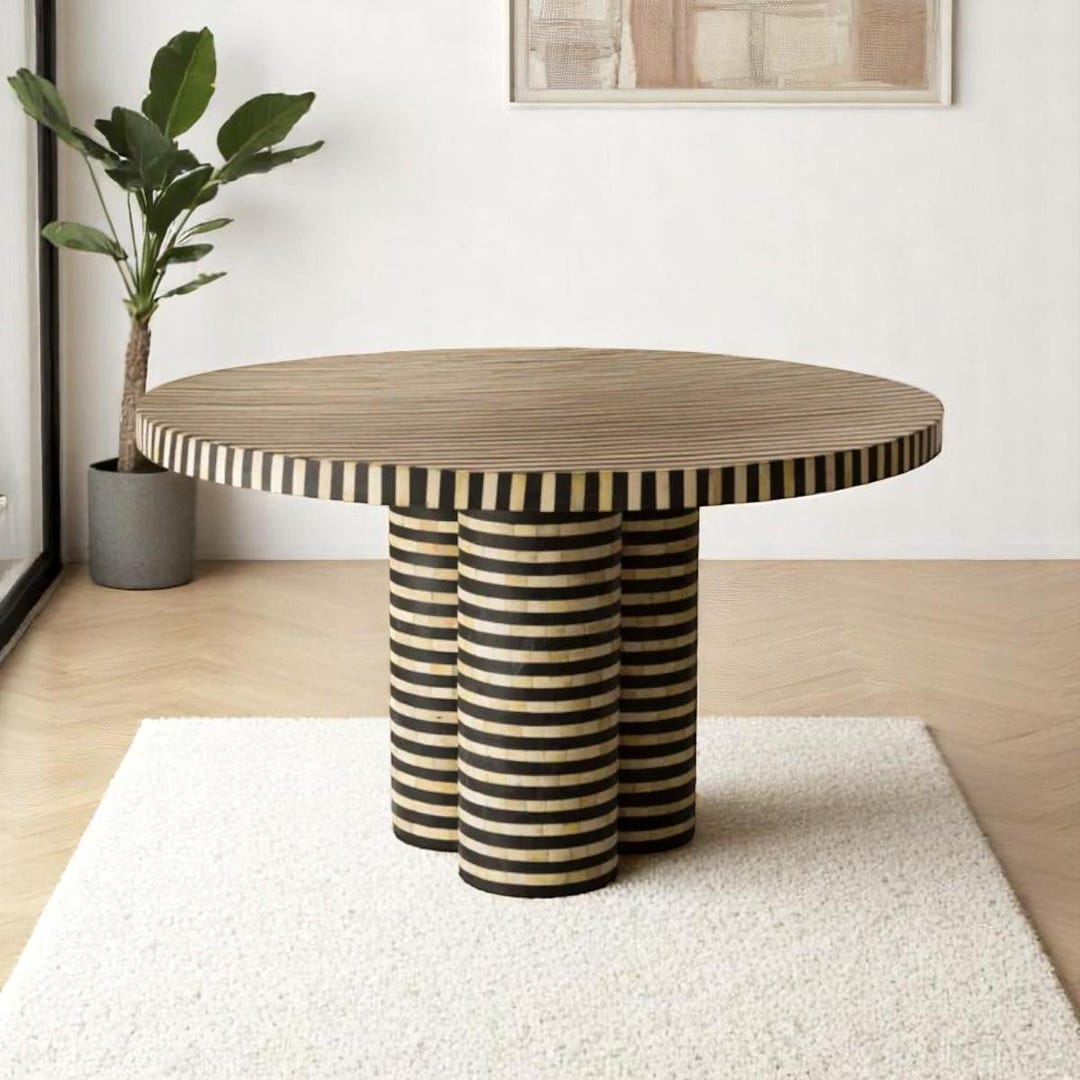 Adan Bone Inlay Round Dining Table Black - Etsy