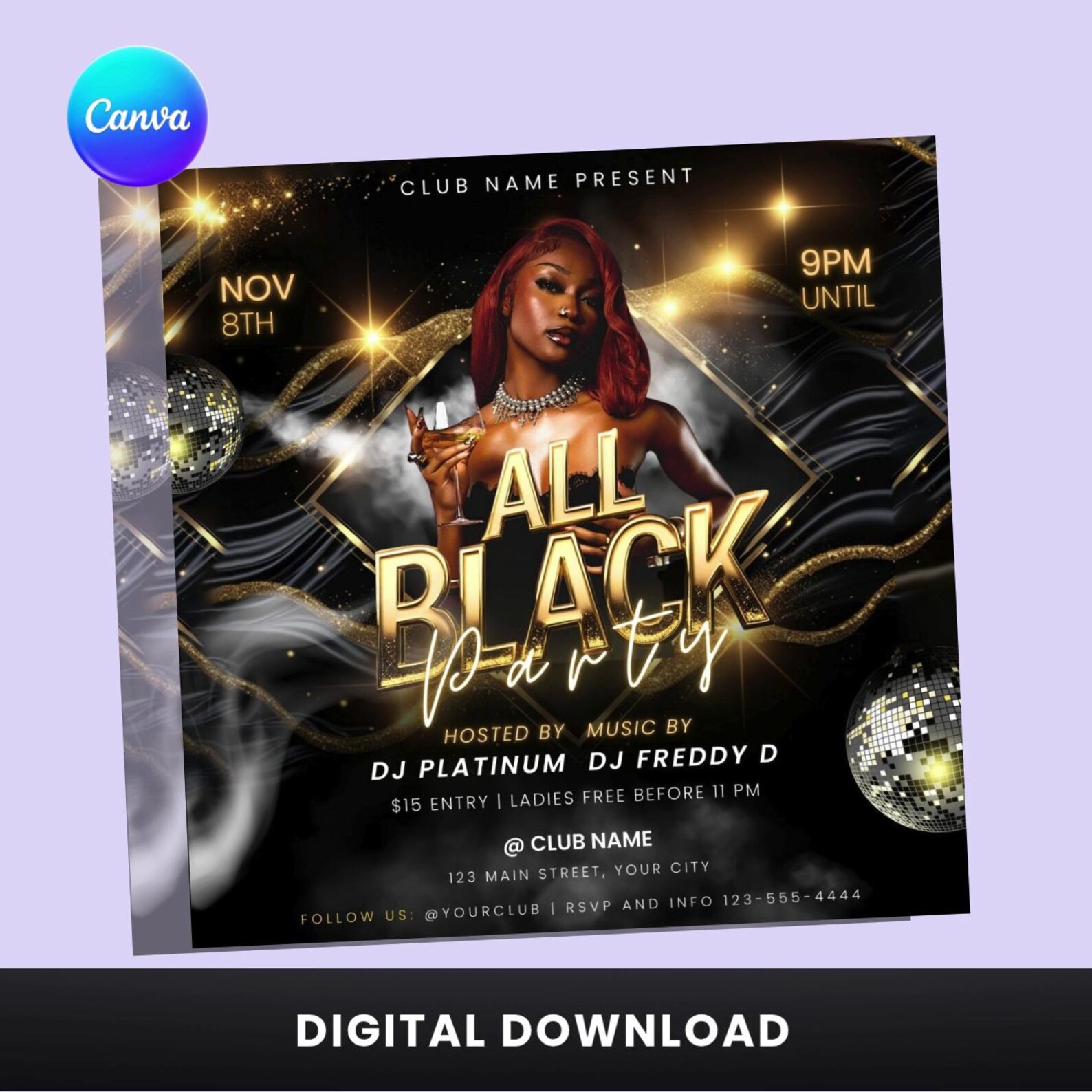 All Black Party Flyer – Editable Canva Template (digital Download) - Etsy