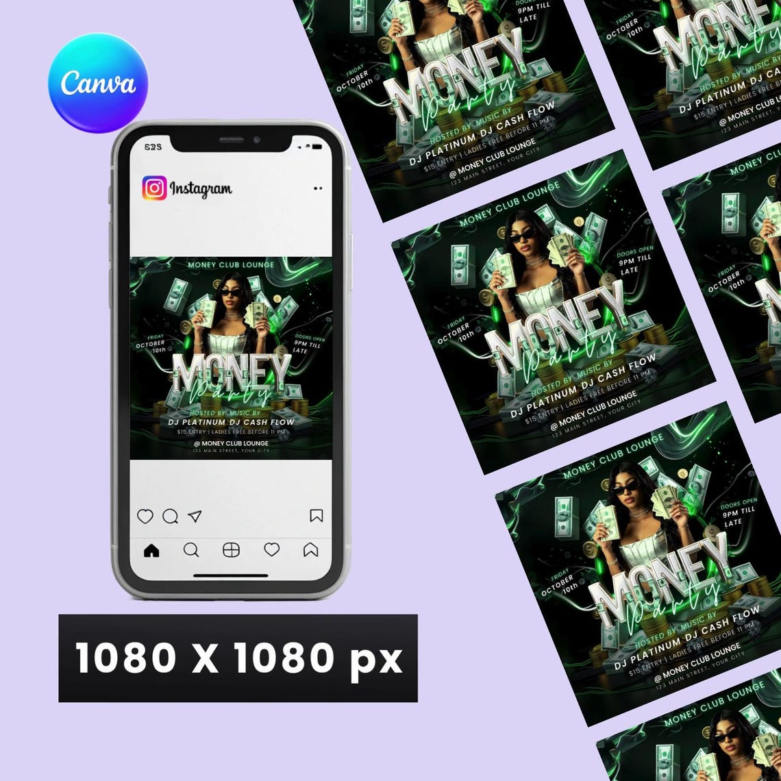 Money Club Party Flyer: Editable Canva Template (digital Download) - Etsy