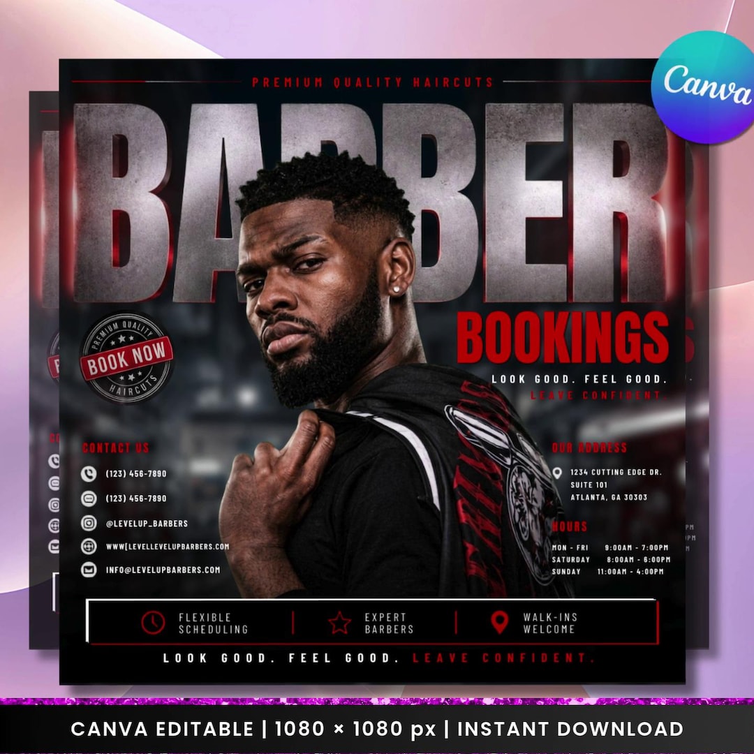 Barbershop Booking Flyer Template | Canva Appointment Menu (digital ...