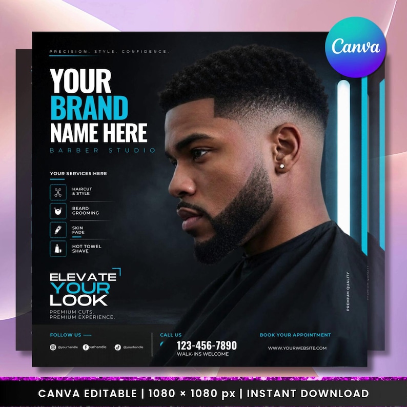 Barber Shop Flyer Canva Template | Urban Haircut Services Menu (digital ...