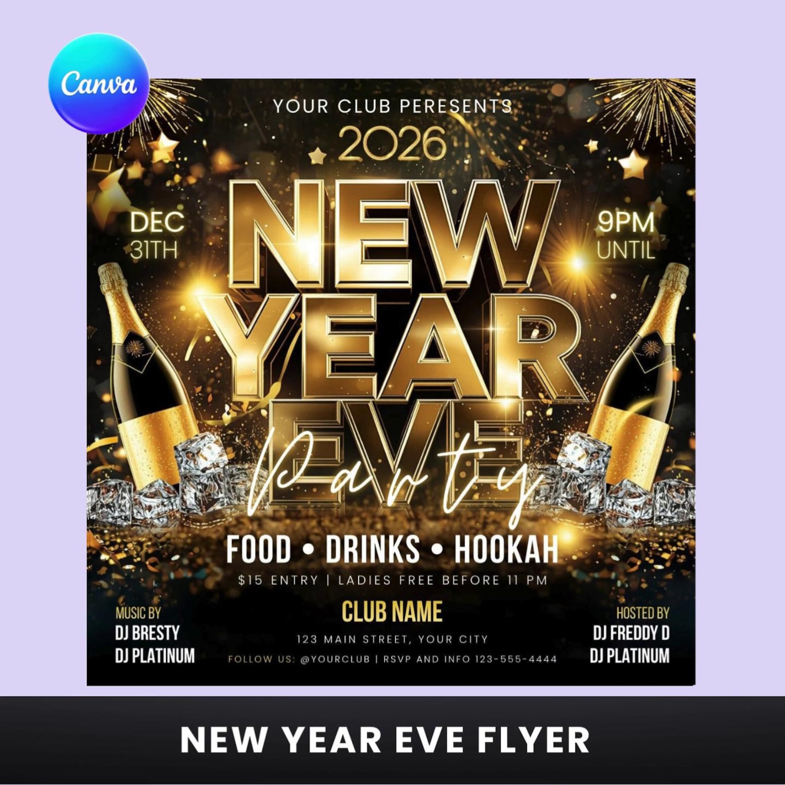 New Year Eve Party Flyer – Editable Canva Template | Club & Lounge ...