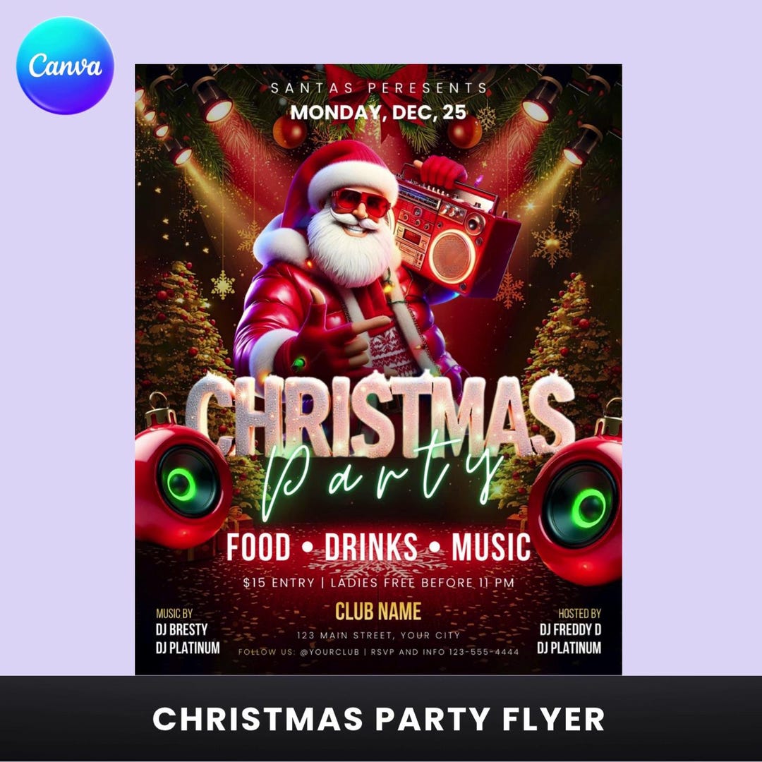 Santa Club Party Flyer – Editable Canva Template | Digital Download - Etsy