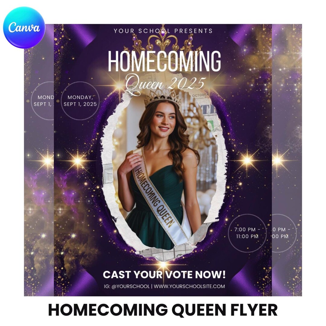 Homecoming Queen Flyer | Editable Canva Template | School Event Flyer ...