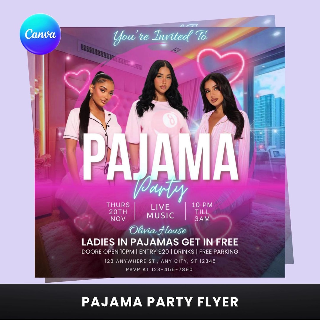 Pajama Party Flyer Template: Editable Girls Night Invitation (digital ...