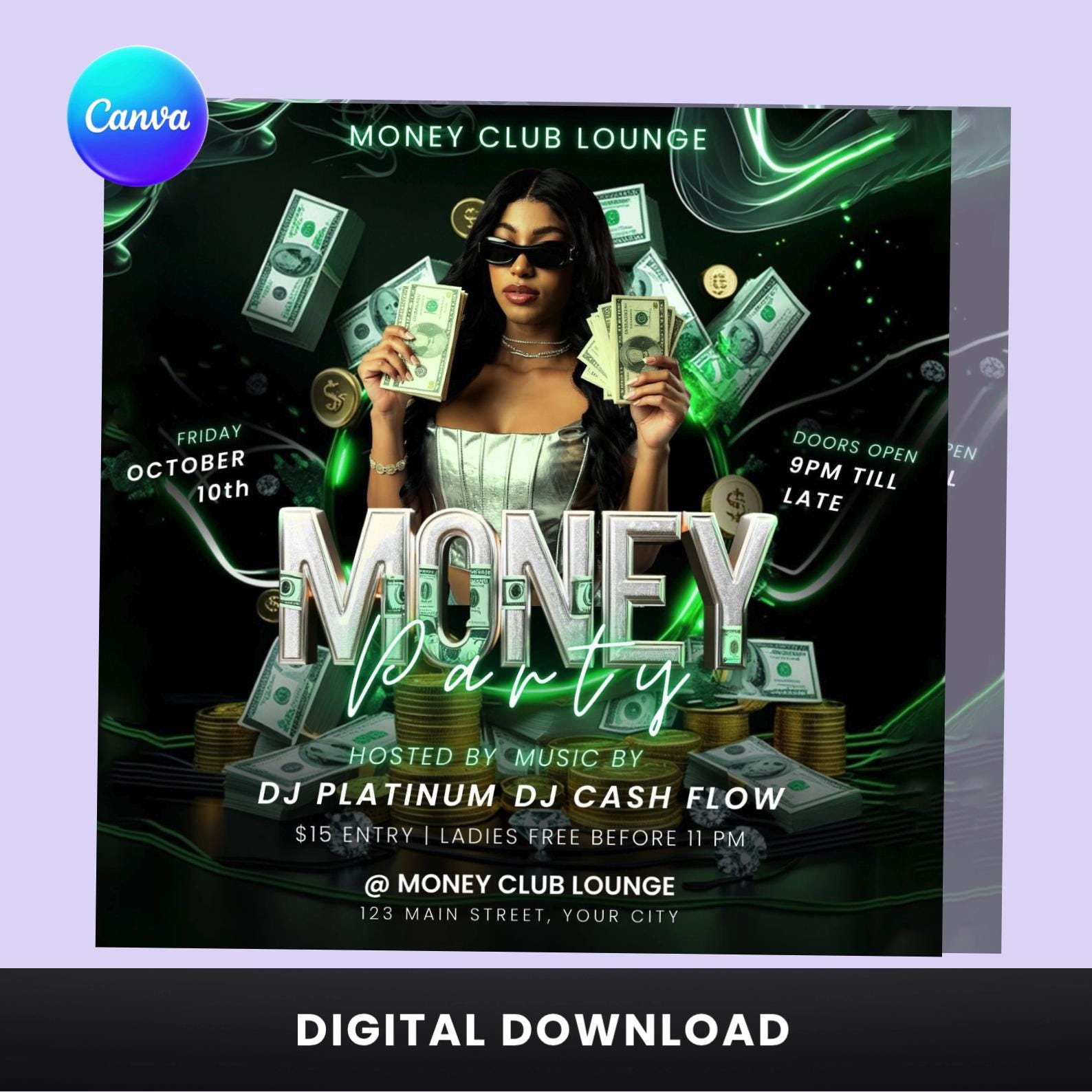 Money Club Party Flyer: Editable Canva Template (digital Download) - Etsy