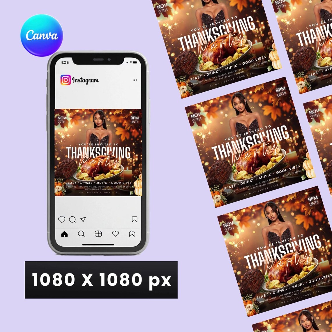 Thanksgiving Party Flyer – Editable Canva Template (digital Download ...
