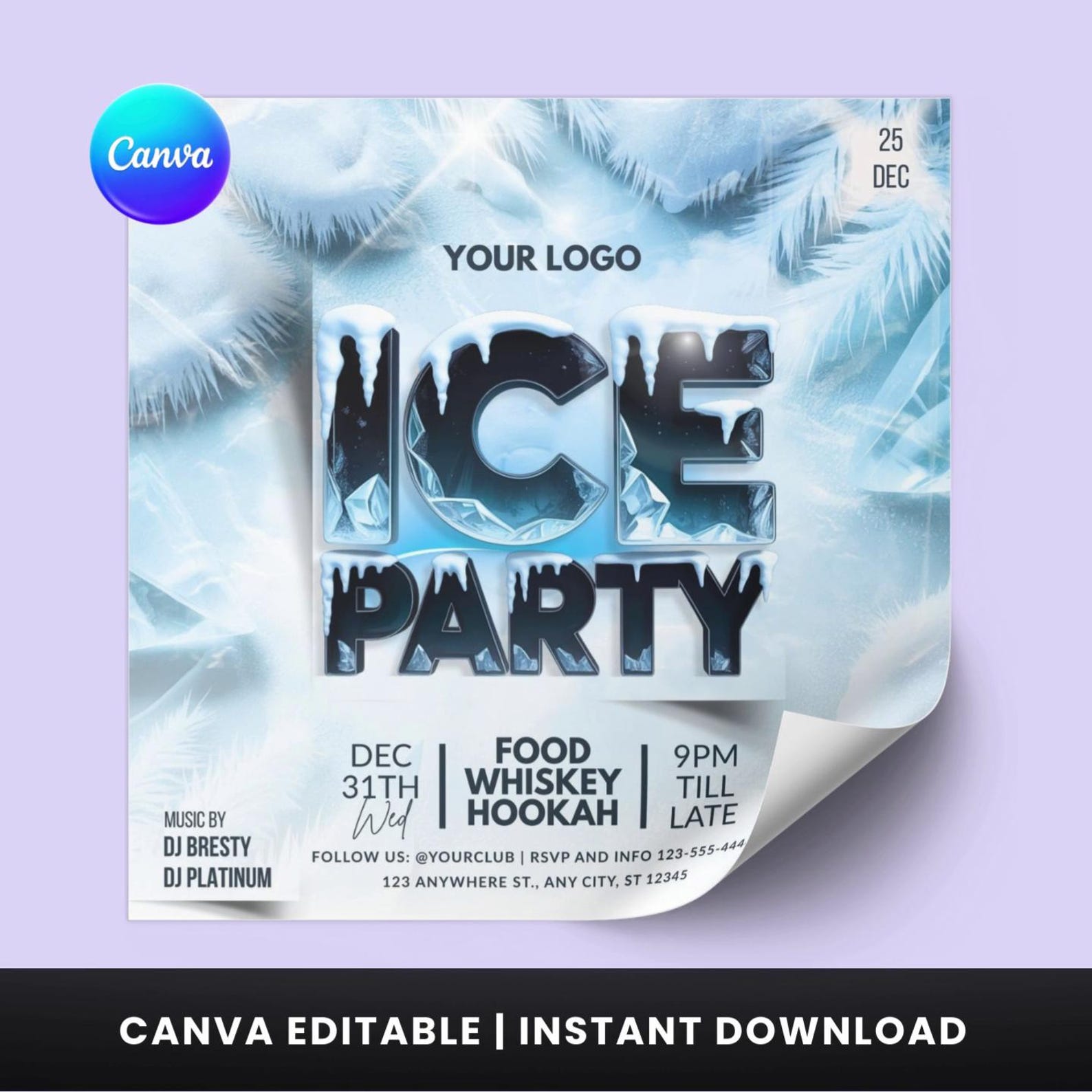 Ice Party Flyer – Editable Canva Template – Winter Night Party Flyer ...